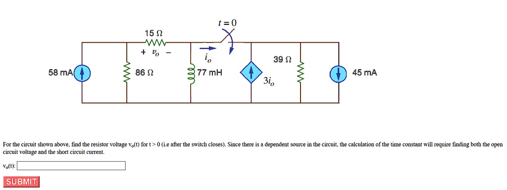 SOLVED: For the circuit shown above, find the resistor voltage vo(t) for t > 0 (i.e after the ...