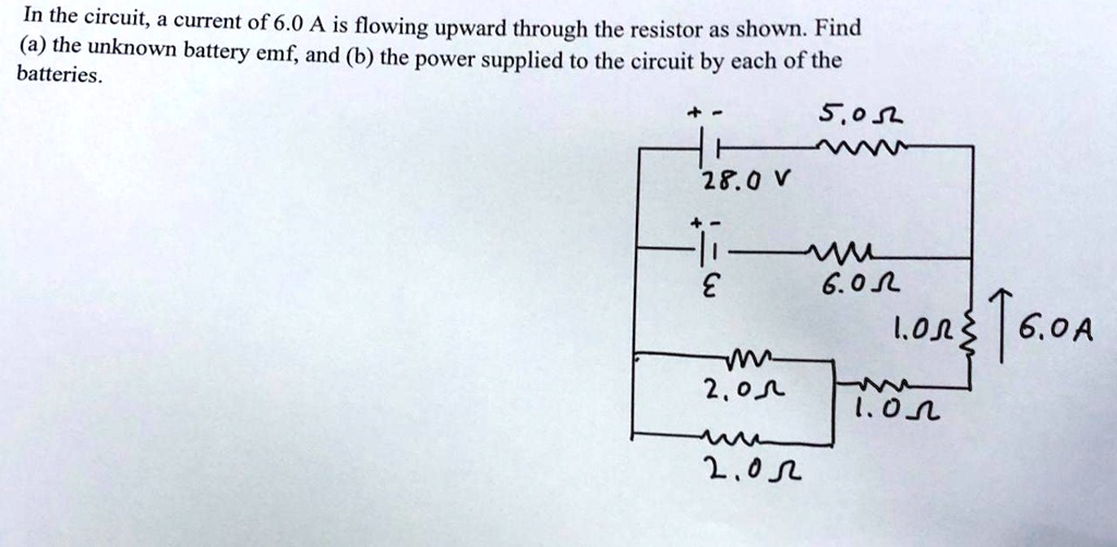 In the circuit, a current of 6.0 A is flowing upward through the resistor as shown. Find (a) the ...