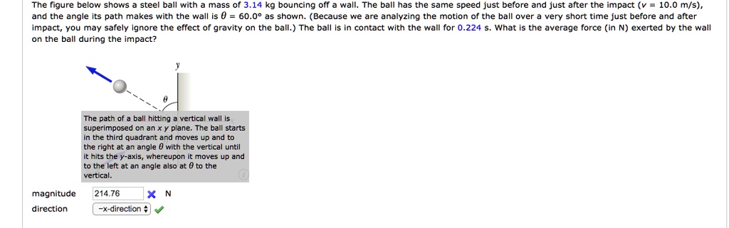 the figure below shows stee ball with mass of 314 kg bouncing off wall ...