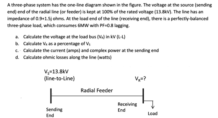 SOLVED: A three-phase system has the one-line diagram shown in the figure. The voltage at the ...