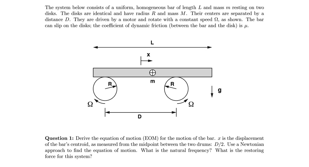 SOLVED: The system below consists of a uniform, homogeneous bar of length L and mass m resting ...