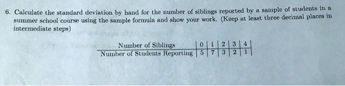 SOLVED: Calculate the standard deviation by hand for the number of ...
