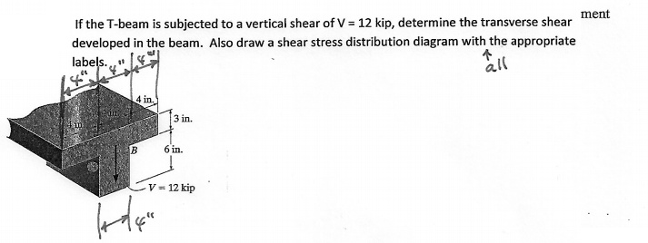 SOLVED: If the T-beam is subjected to a vertical shear of V = 12 kip ...