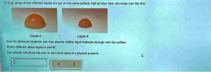 SOLVED: 47.0 drops of two different liquids are put on the same surface ...