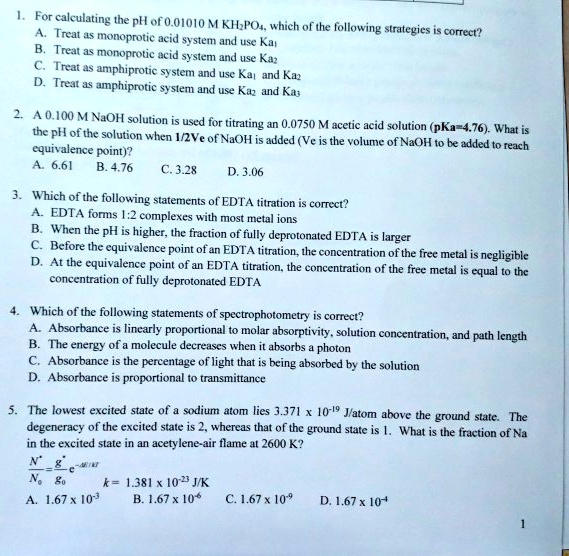 [GET ANSWER] for calculating the ph of00101o m khpoa which of the ...