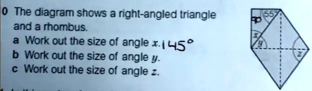 SOLVED: The diagram shows a right-angled triangle and a rhombus Work ...