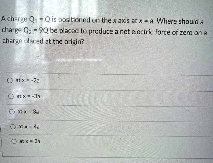 acharge q1 q is positioned on the x axis at x a where should a charge q2 9q be placed to produce ...