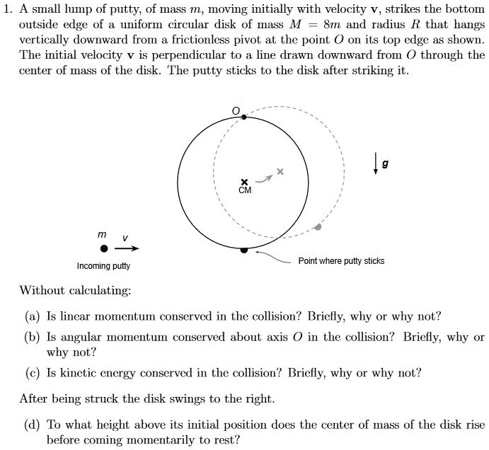 SOLVED: A small lump of putty, of mass m, moving initially with ...