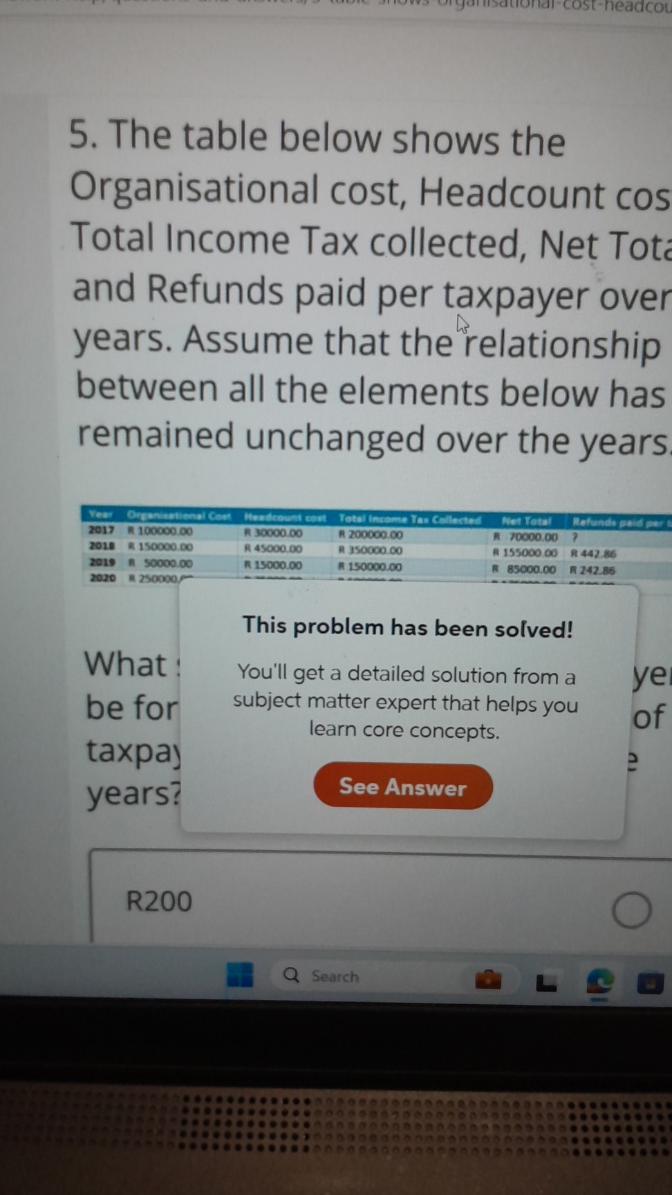 5. The table below shows the Organisational cost, Headcount...