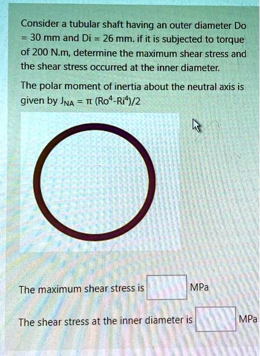 SOLVED: Consider a tubular shaft having an outer diameter Do = 30 mm ...