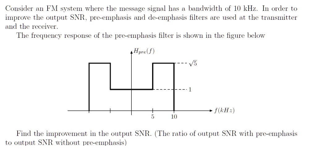 SOLVED: Consider an FM system where the message signal has a bandwidth ...