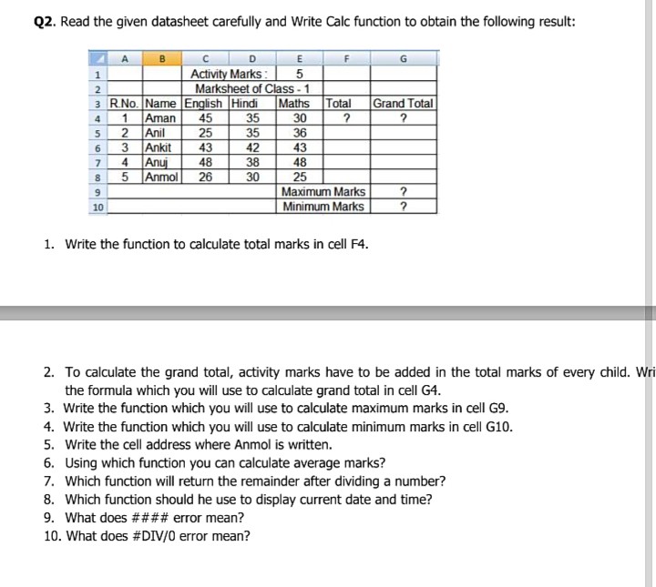 Q2. Read the given datasheet carefully and Write Calc function to obtain the following result: A ...