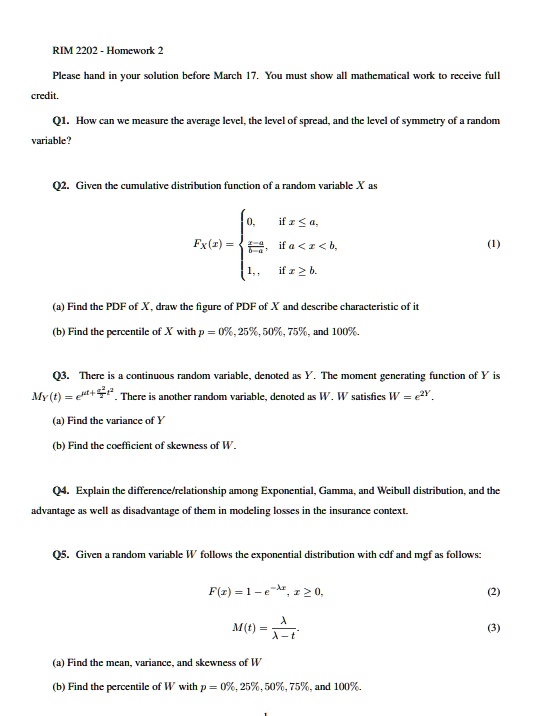 [GET ANSWER] rim 2202 homework 2 please hand in your solution before ...