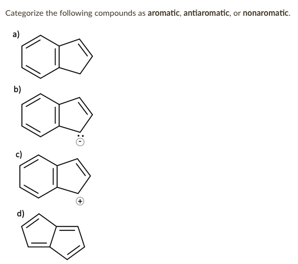 SOLVED: Categorize the following compounds as aromatic; antiaromatic ...