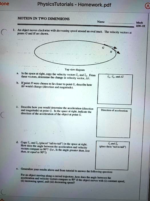 one physicstutorials homeworkpdf motion in two dimensions narne mech hw 19 100 an object moves ...