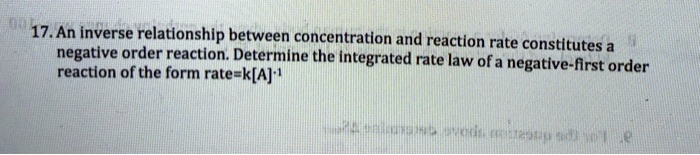 SOLVED: An inverse relationship between concentration and reaction rate ...