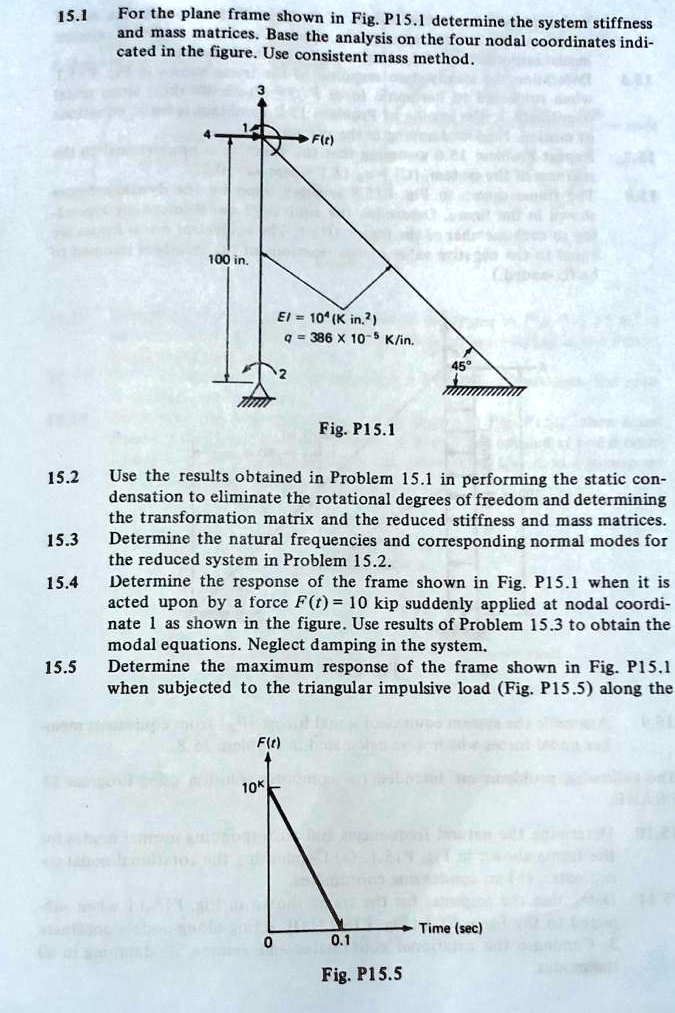 SOLVED: 15.1 For the plane frame shown in Fig.P15.1 determine the system stiffness and mass ...