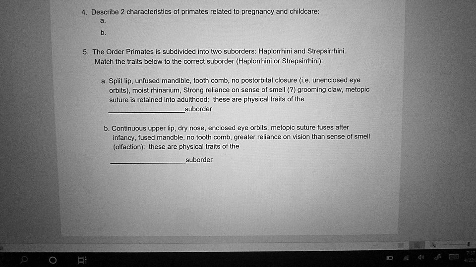 SOLVED: Describe characteristics of primates related to pregnancy and ...