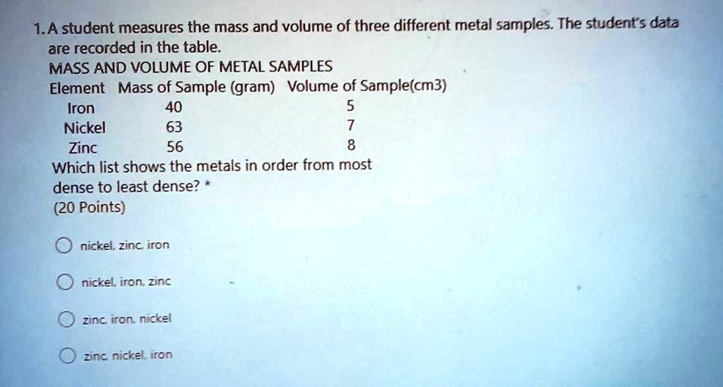 please help i will mark brianliest 1a student measures the mass and ...