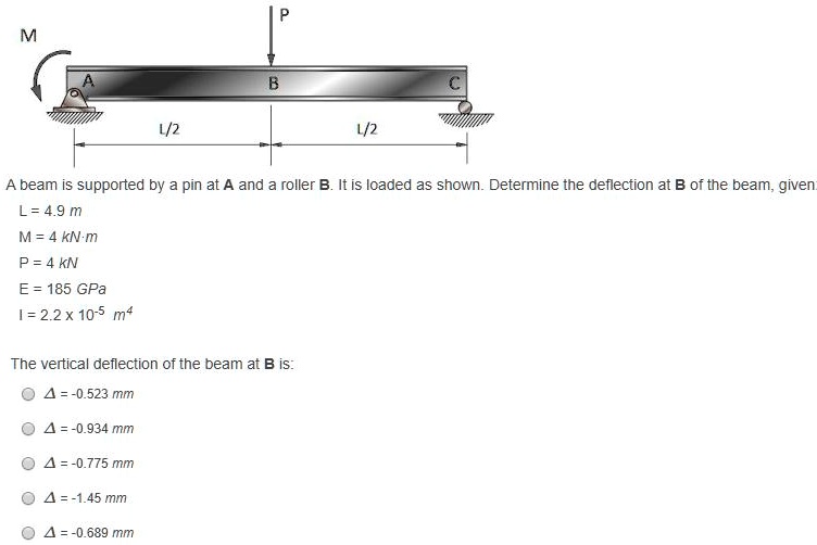 A beam is supported by a pin at A and a roller B. It is loaded as shown ...