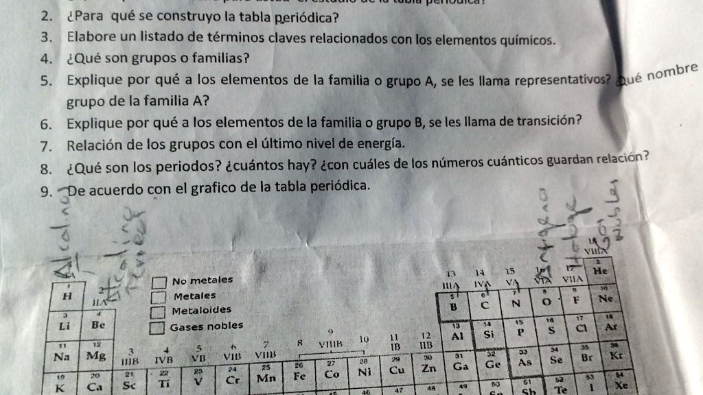 SOLVED: Ayuda con la numero 8. Para qué se construyo la tabla periódica ...