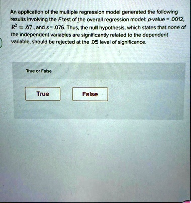 an application of the multiple regression model generated the following ...