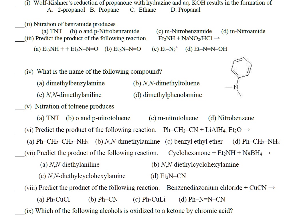 SOLVED: Wolf-Kishner reduction of propanone with hydrazine and aq: KOH ...