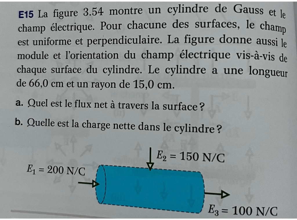 E15 La figure 3.54 montre un cylindre de Gauss et le champ électrique ...