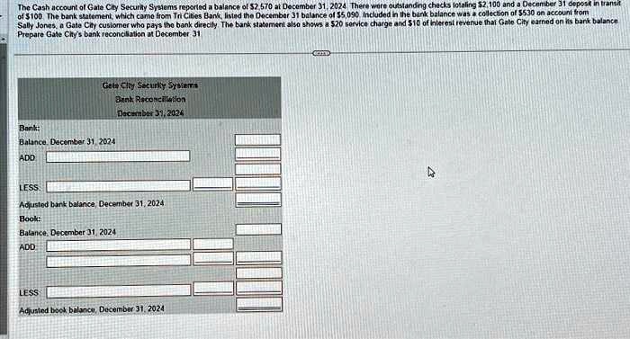 The Cash account of Gate City Security Systems reported a...