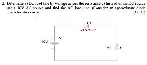 SOLVED: Determine a DC load line b) Voltage JCross the resistance Instead of the DC source IOV ...
