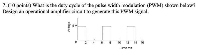SOLVED: 7.(10 points) What is the duty cycle of the pulse width modulation (PWM shown below ...