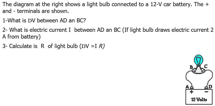 SOLVED: The diagram at the right shows a light bulb connected to a 12-V ...