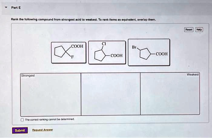 Solved Part E Rank The Following Compounds From Strongest Acid To