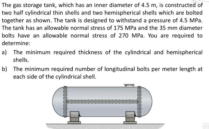 SOLVED: The gas storage tank,which has an inner diameter of 4.5 m,is ...