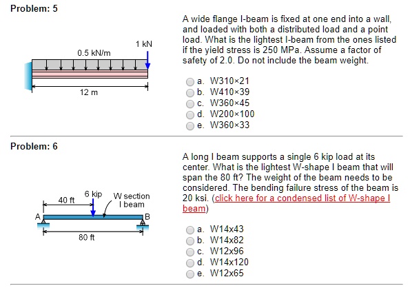 SOLVED: Problem: 5 A wide flange I-beam is fixed at one end into a wall ...