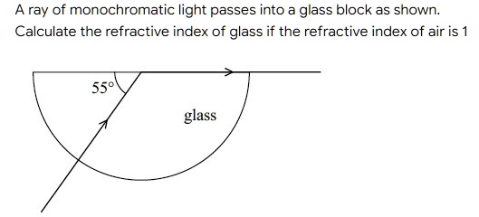 SOLVED: A ray of monochromatic light passes into glass block as shown ...