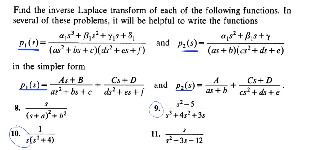 Find the inverse Laplace transform of each of the following functions ...