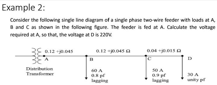 SOLVED: Consider the following single-line diagram of a single-phase two-wire feeder with loads ...