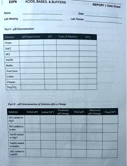 EXP8 ACIDS, BASES, BUFFERS Name Lab Meeting Part 1 - pH Determination ...
