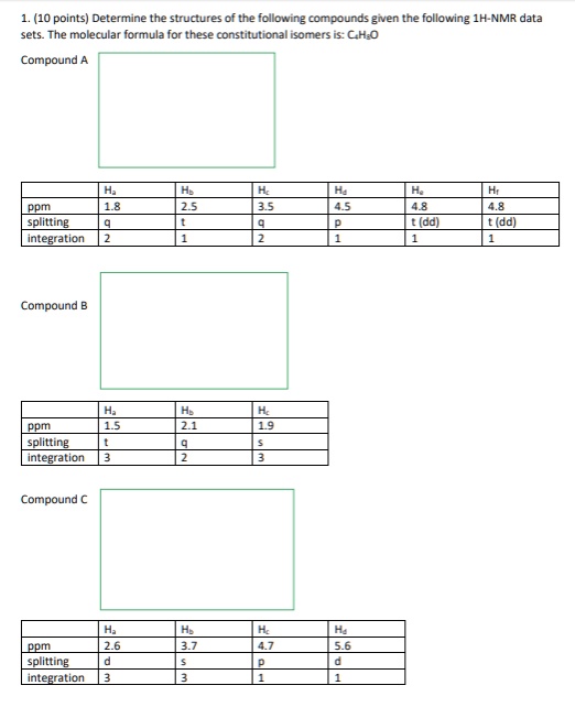 SOLVED: Text: (10 points) Determine the structures of the following compounds given the ...