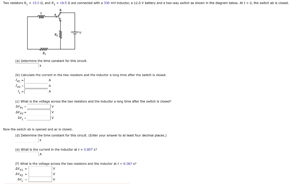 Text: Two resistors R1 = 15.0 Î©, and R2 = 10.5 Î© are connected with a ...