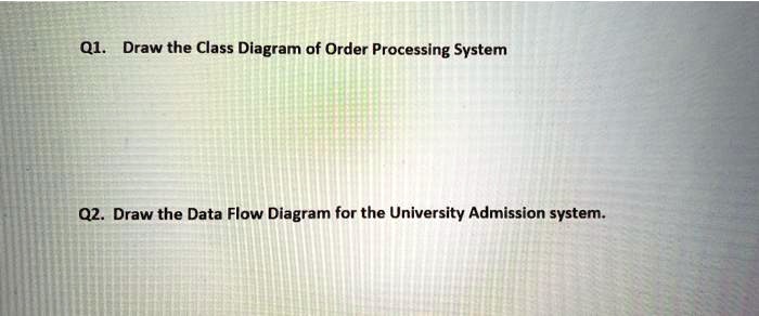 SOLVED: Q1. Draw the Class Diagram of Order Processing System. Q2. Draw ... SOLVED: Q1. Draw the Class Diagram of Order Processing System. Q2. Draw ...