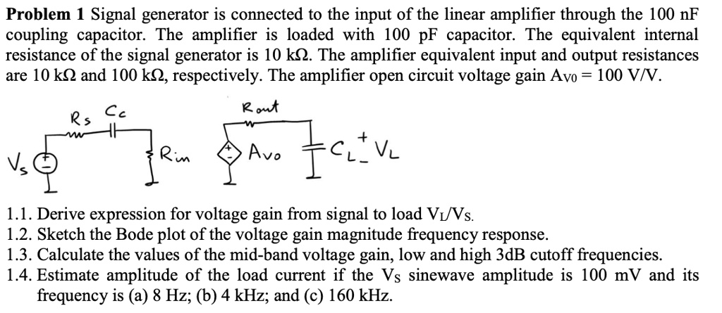 SOLVED: Problem 1: Signal generator is connected to the input of the linear amplifier through ...