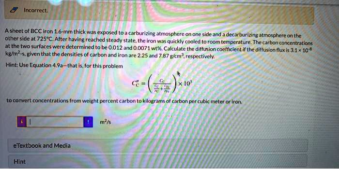 SOLVED: A sheet of BCC Iron 1 mm thick was exposed to a carburizing ...