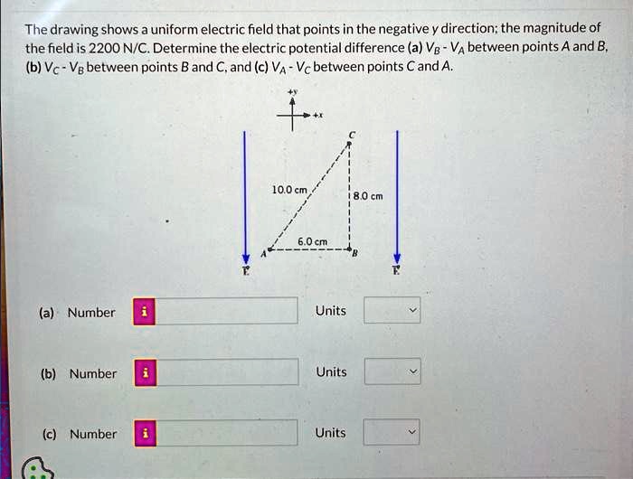 SOLVED: The drawing shows a uniform electric field that points in the ...