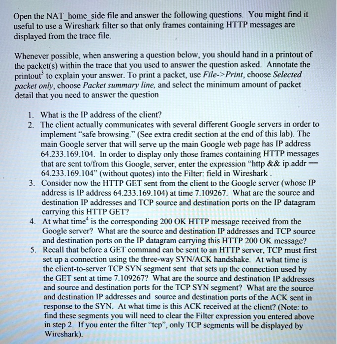 Open the nat home side file and answer the following...