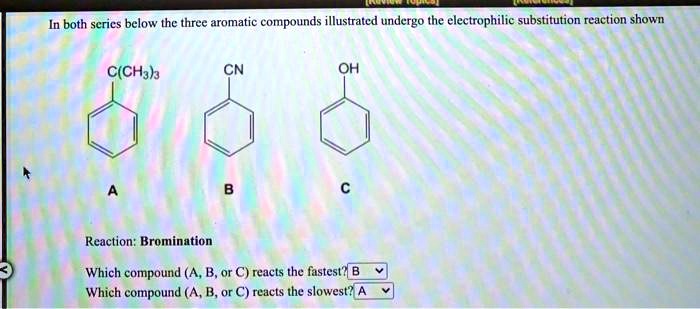SOLVED: In both series below, the three aromatic compounds illustrated undergo the electrophilic ...
