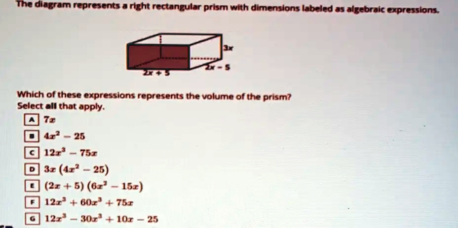 SOLVED: The diagram represents a right rectangular prism with dimensions labeled as u, 3, and ...