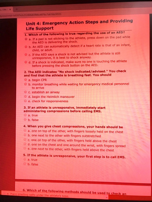 SOLVED: Unit 4: Emergency Action Steps and Providing Life Support 1 ...