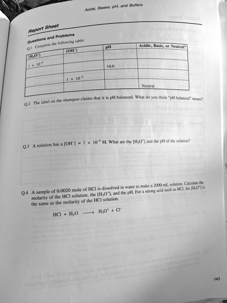 bases ph and buffers acids sheet report and problems questions the following table complete joh ...